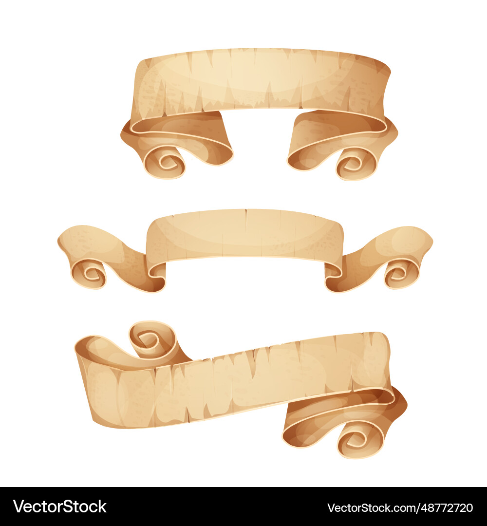 Set parchment paper scroll ribbon old vintage Vector Image