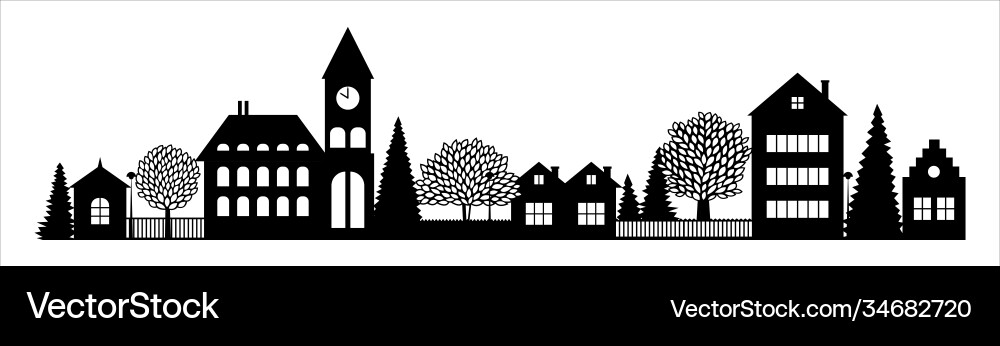 Small town silhouette skyline horizontal banner Vector Image