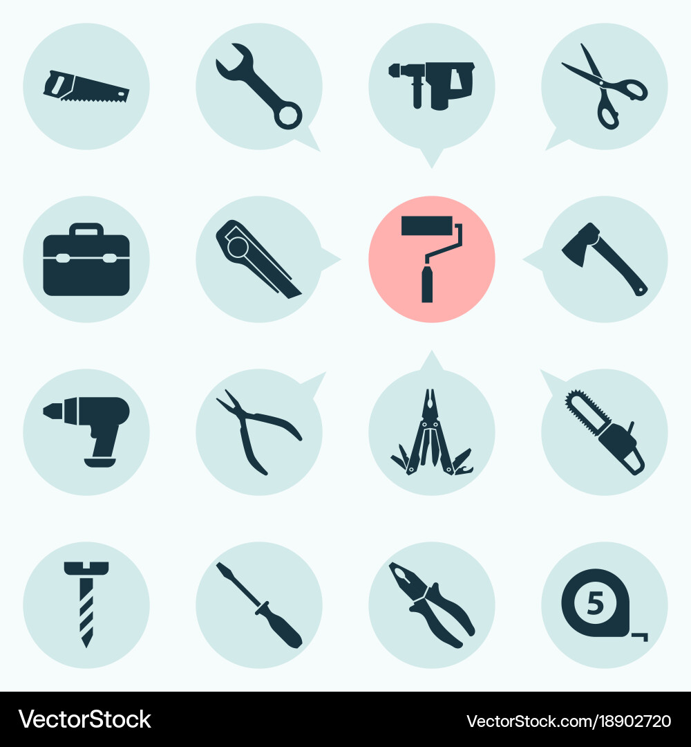 Tools icons set with saw multifunctional pocket Vector Image