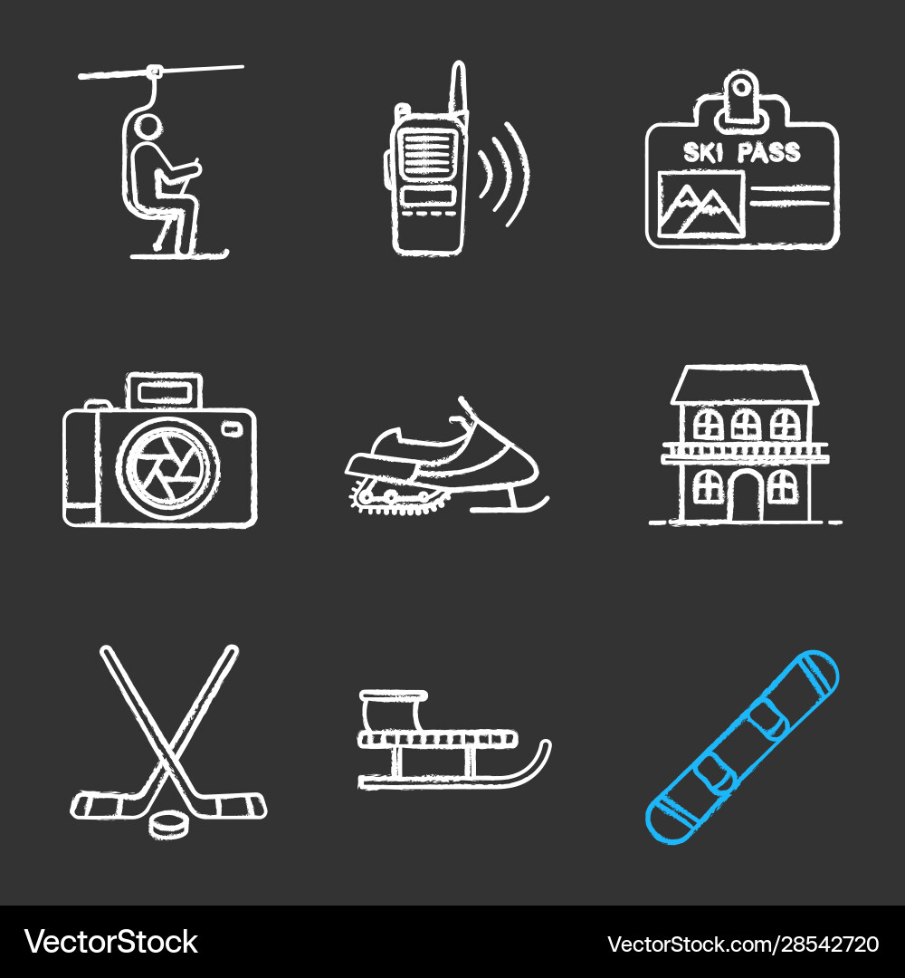 Winter activities chalk icons set Royalty Free Vector Image