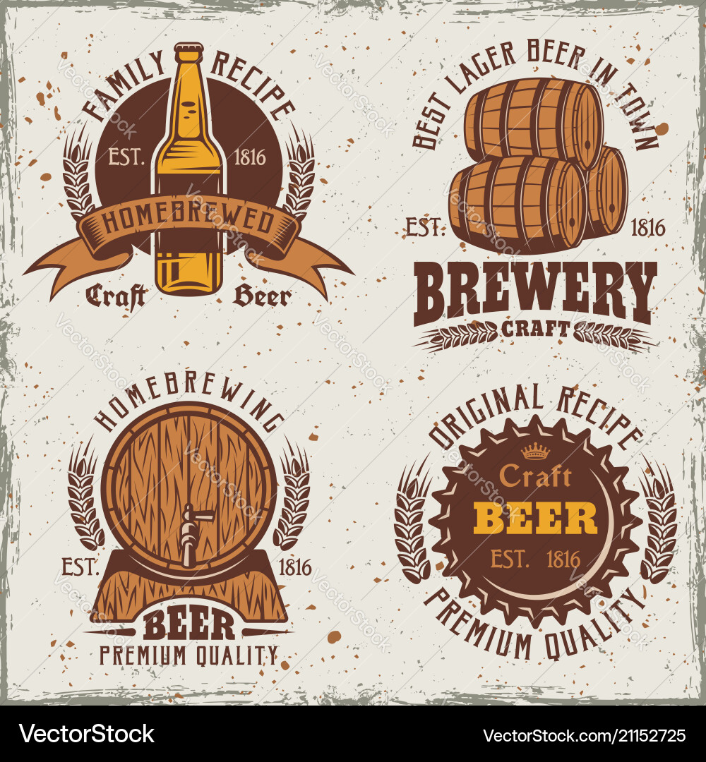 Beer set of four colored emblems labels badges Vector Image