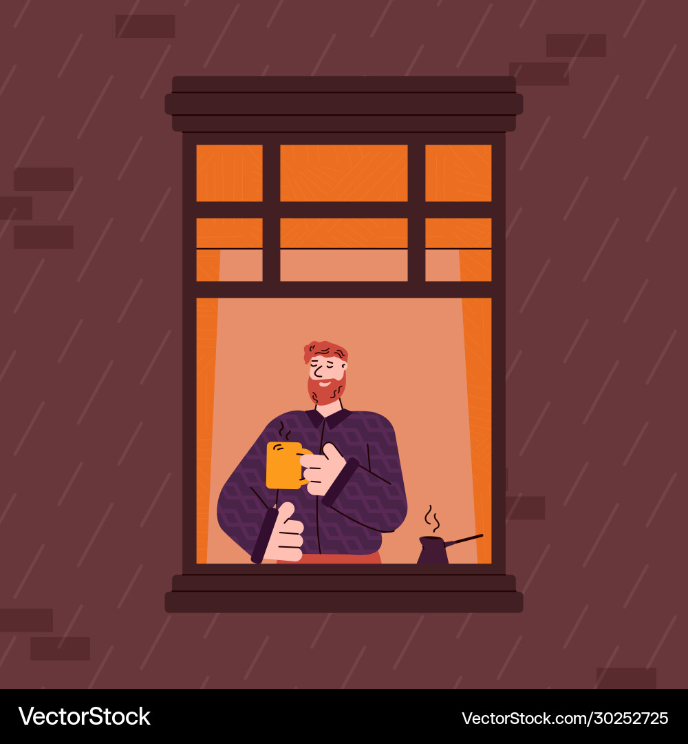 Cartoon character bearded man looking out Vector Image