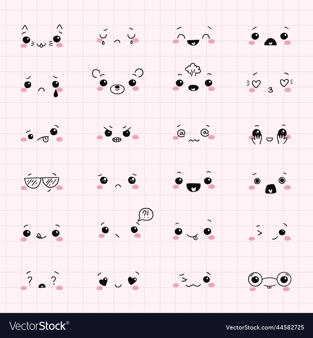 Hand Drawn Kawaii Face Collection Royalty Free Vector Image