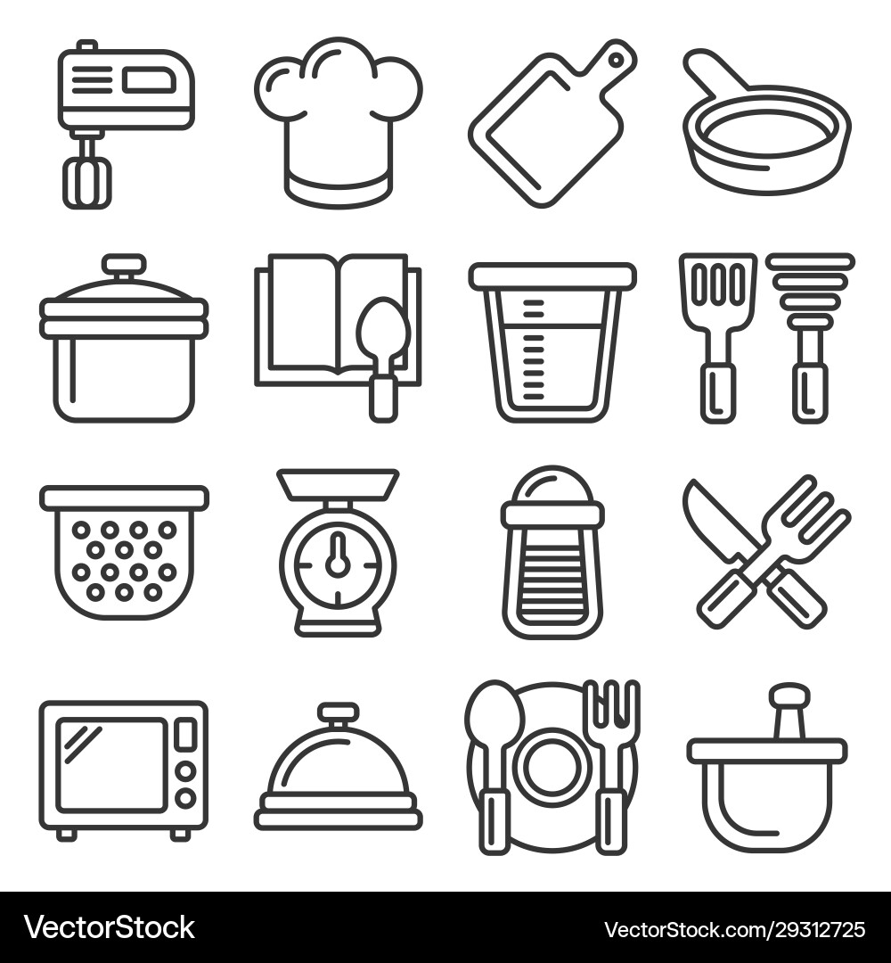 Kitchen and cooking icons set on white background Vector Image