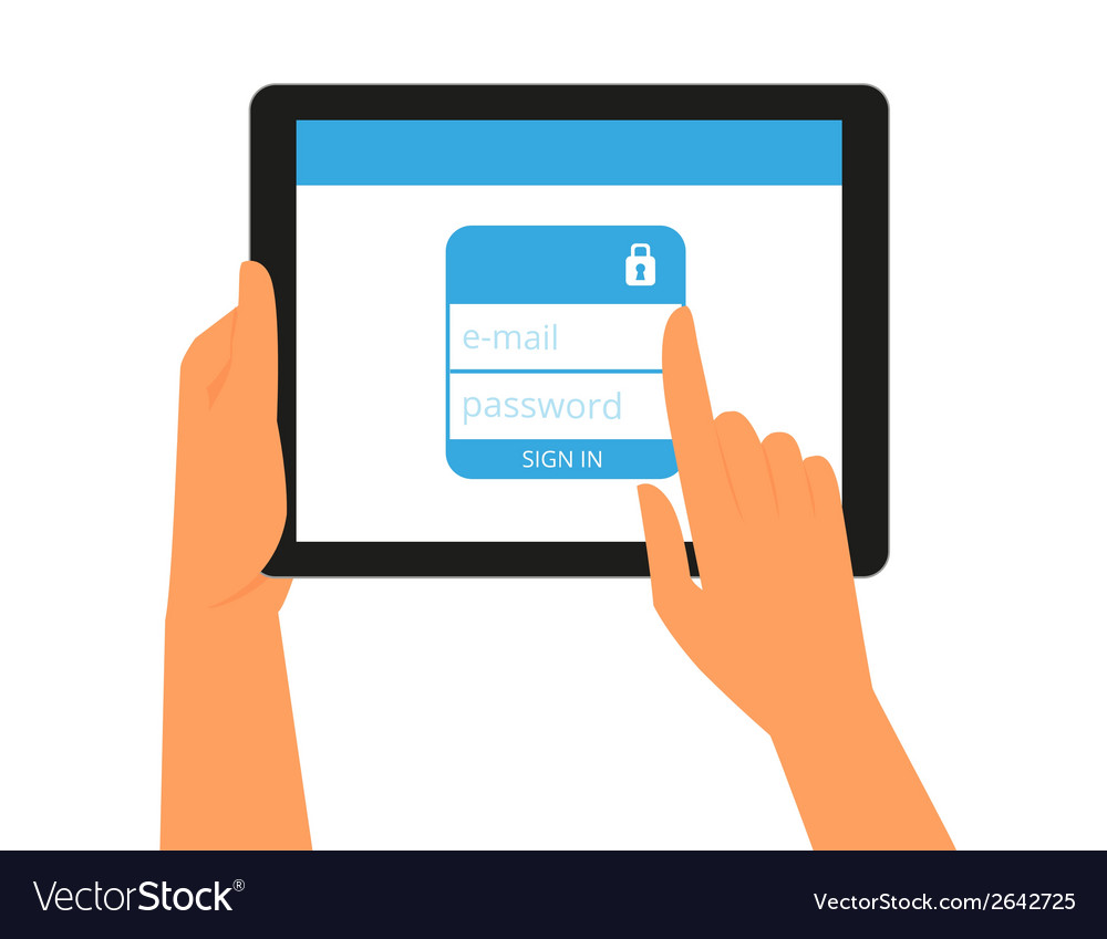 Logging into the account on tablet pc Royalty Free Vector