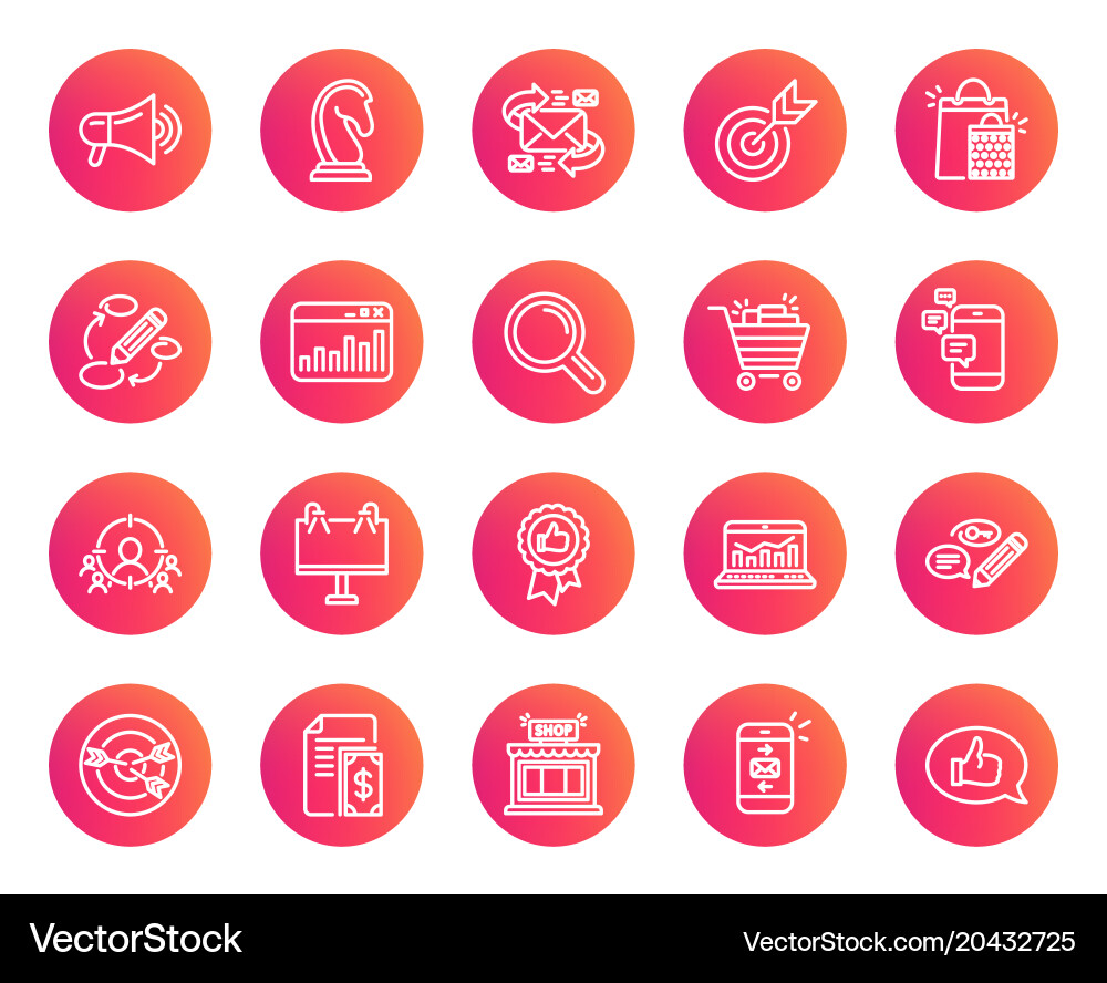 Marketing line icons strategy feedback Royalty Free Vector
