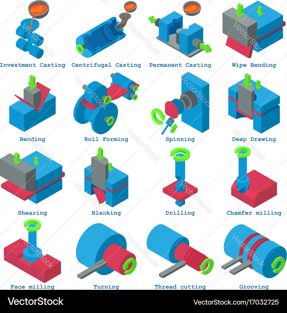Metalwork icons set isometric style Royalty Free Vector