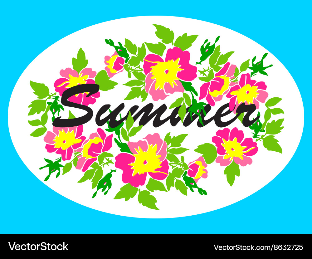 Round frame isolated with summer flowers in Vector Image
