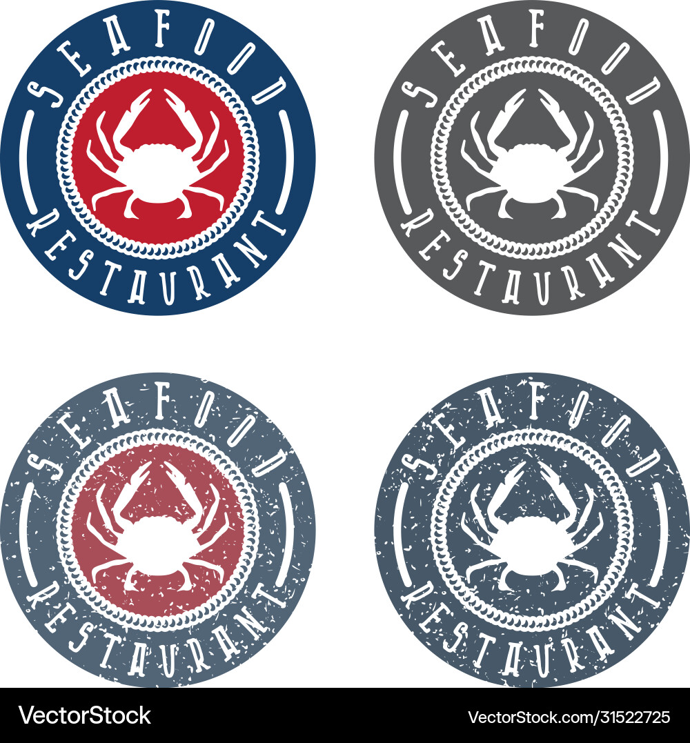 Seafood restaurant labels set with crab Royalty Free Vector