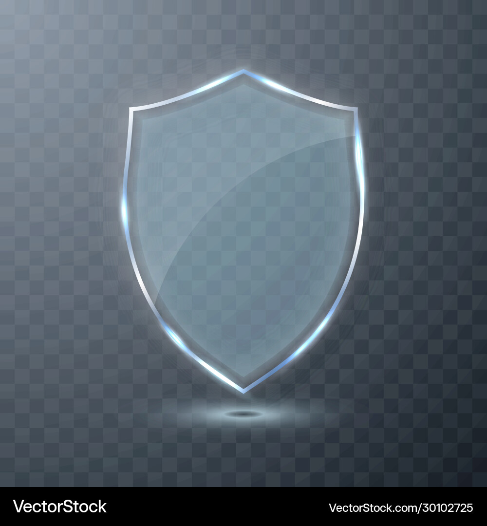 Transparent glass shield on transparent background