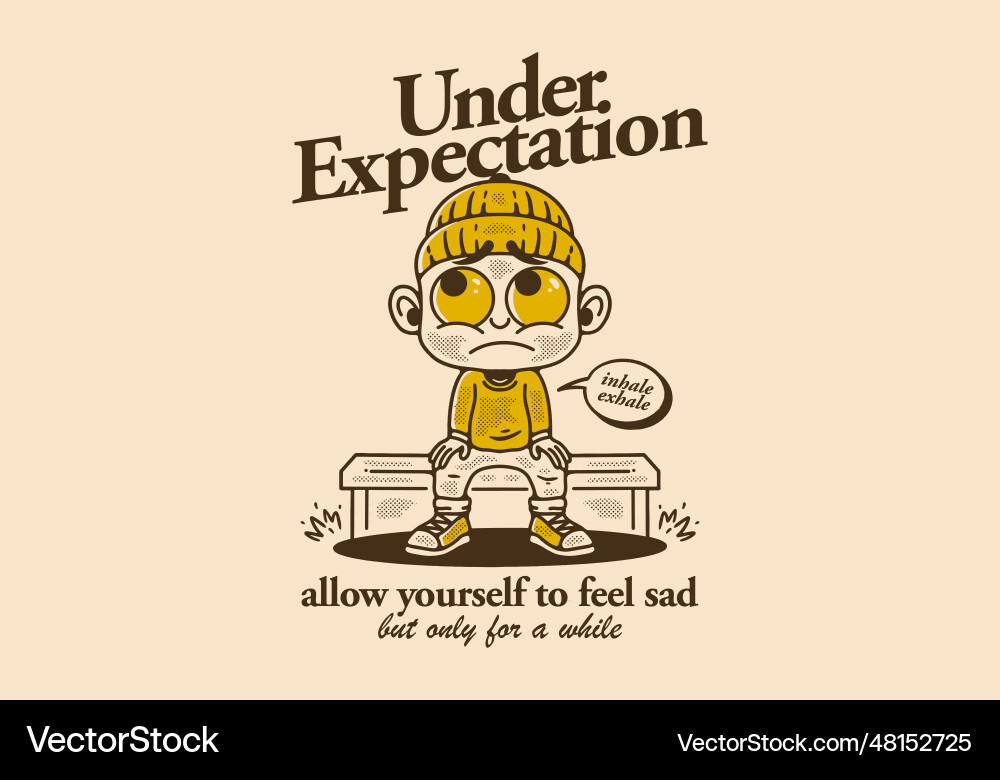 Under expectation little man character wearing Vector Image