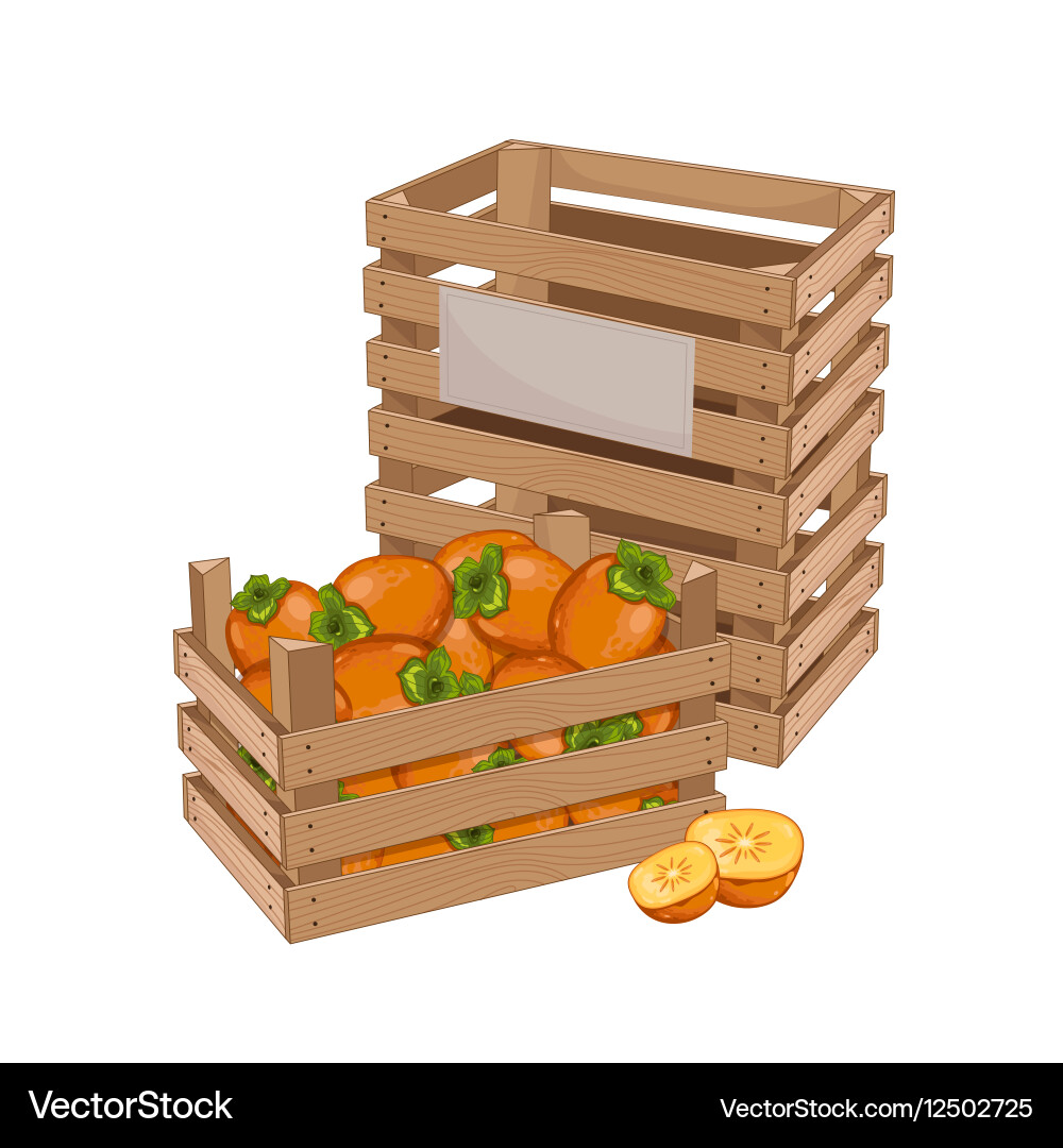 Wooden box full persimmon isolated Royalty Free Vector Image