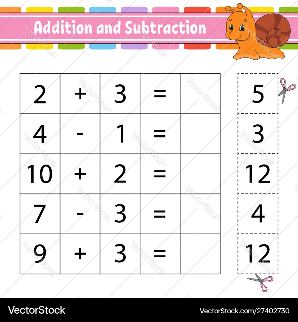 Addition and subtraction task for kids education Vector Image