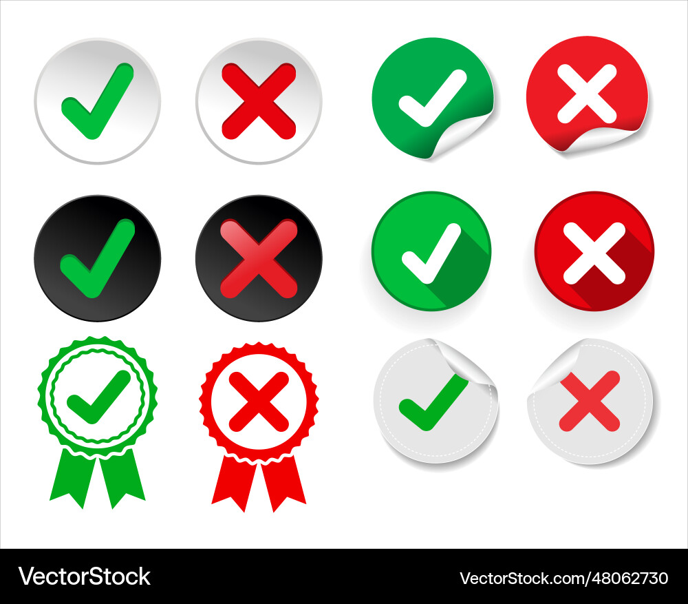 Green check mark icon and red cross simple Vector Image