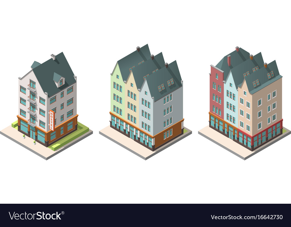 Isometric buildings set isolated on white Vector Image