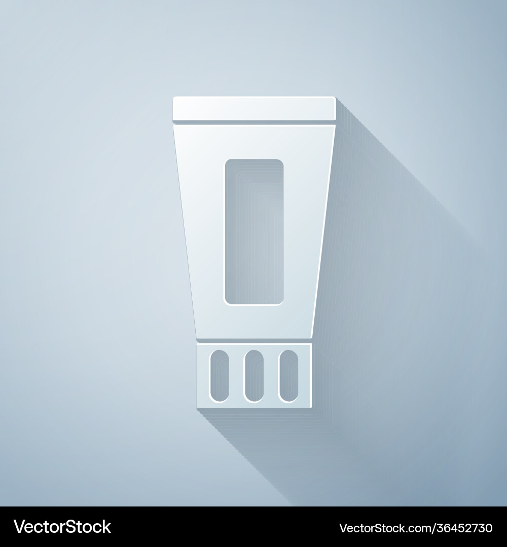Paper cut tube toothpaste icon isolated on grey Vector Image