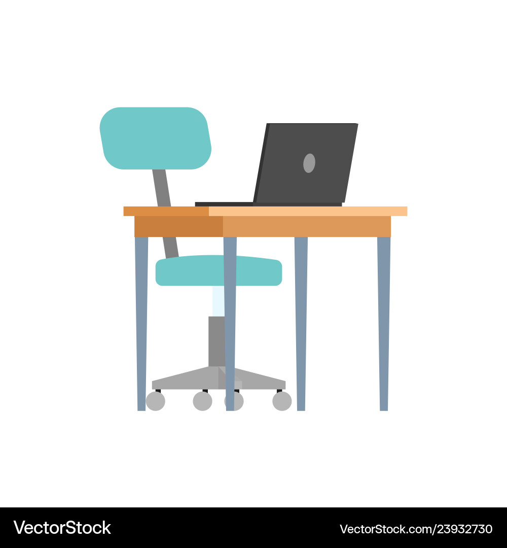 Table chair and portable computer isolated icons Vector Image