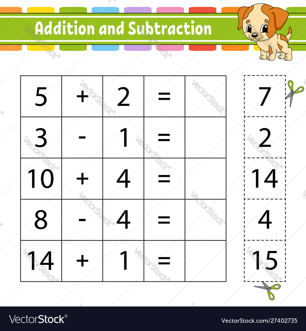 Addition and subtraction task for kids education Vector Image