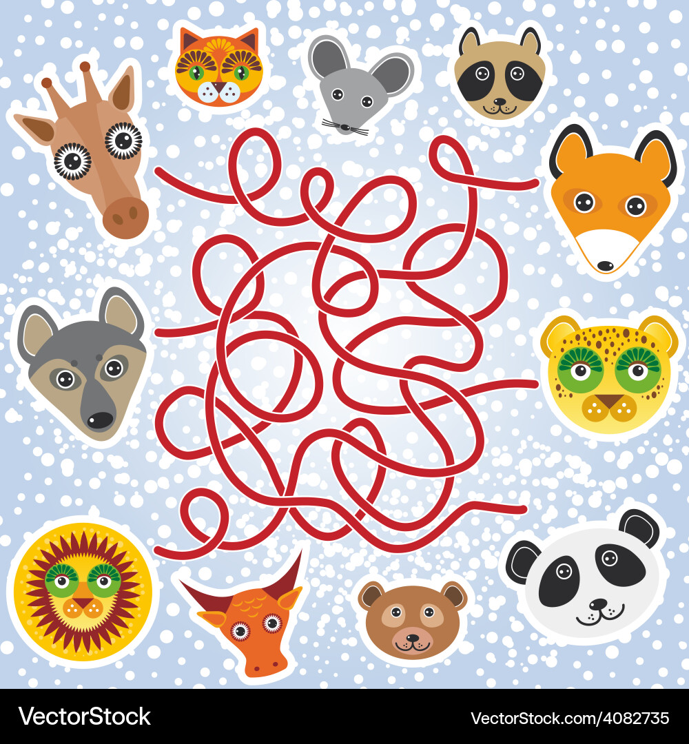 Funny animals - labyrinth game for Preschool Vector Image