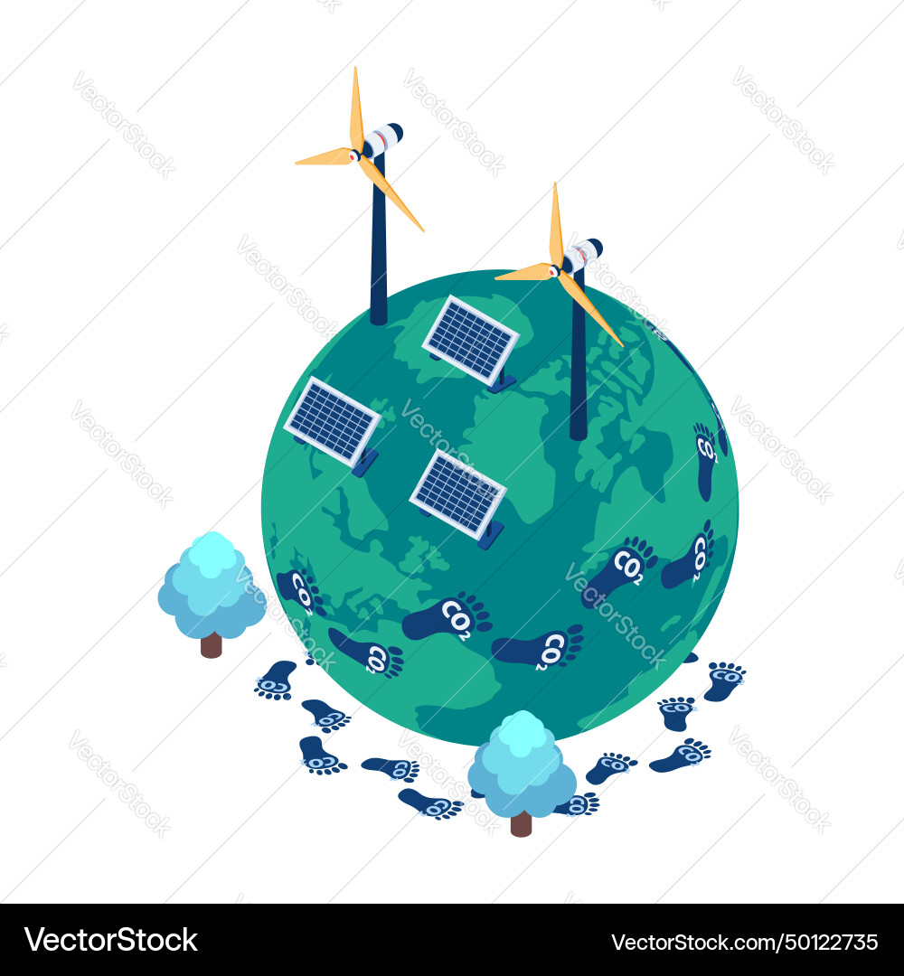 Isometric world with carbon footprint Royalty Free Vector