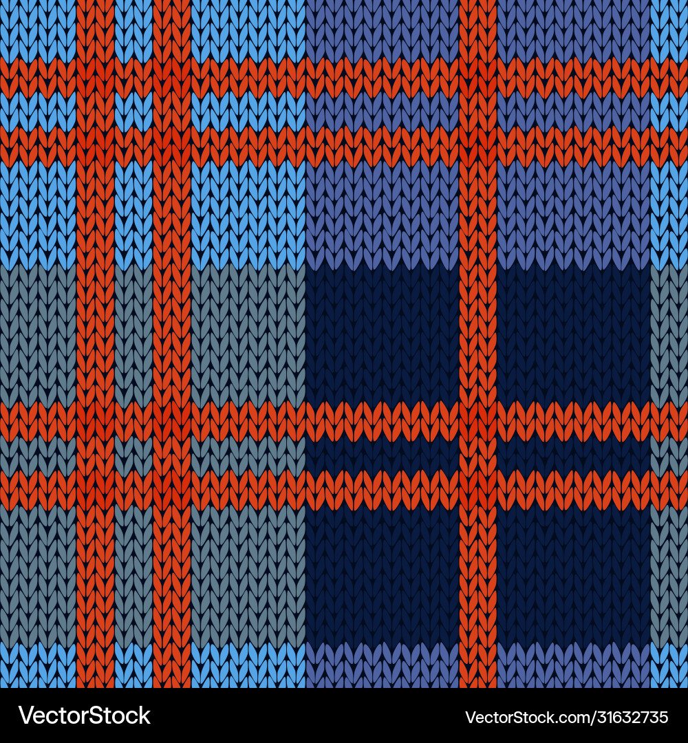 Knitting seamless pattern in blue and red hues Vector Image