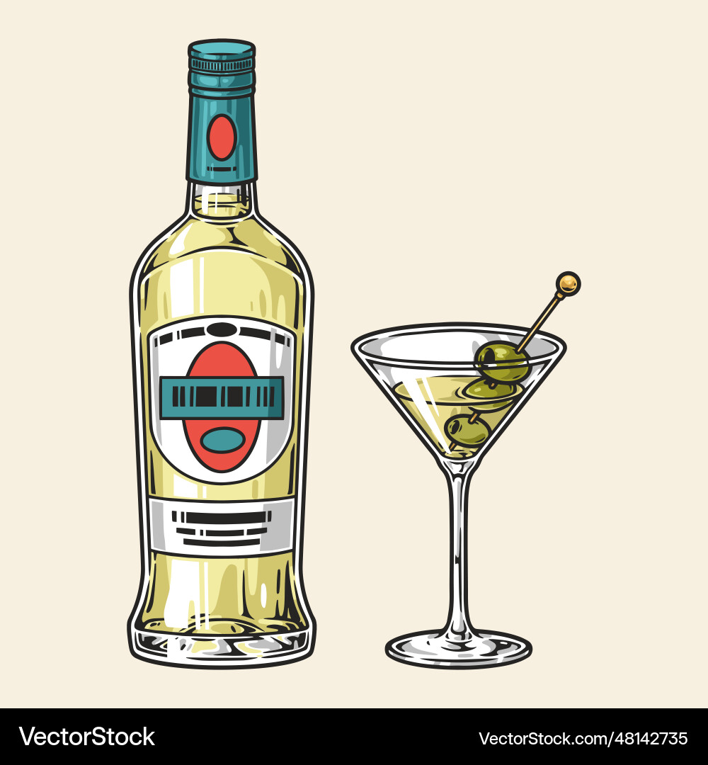 Martini drink detailed element colorful Royalty Free Vector