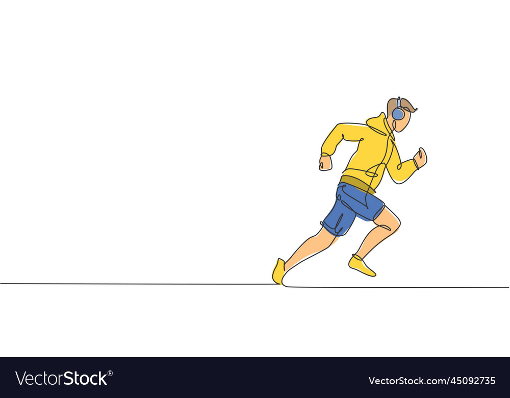 One single line drawing of young energetic man Vector Image