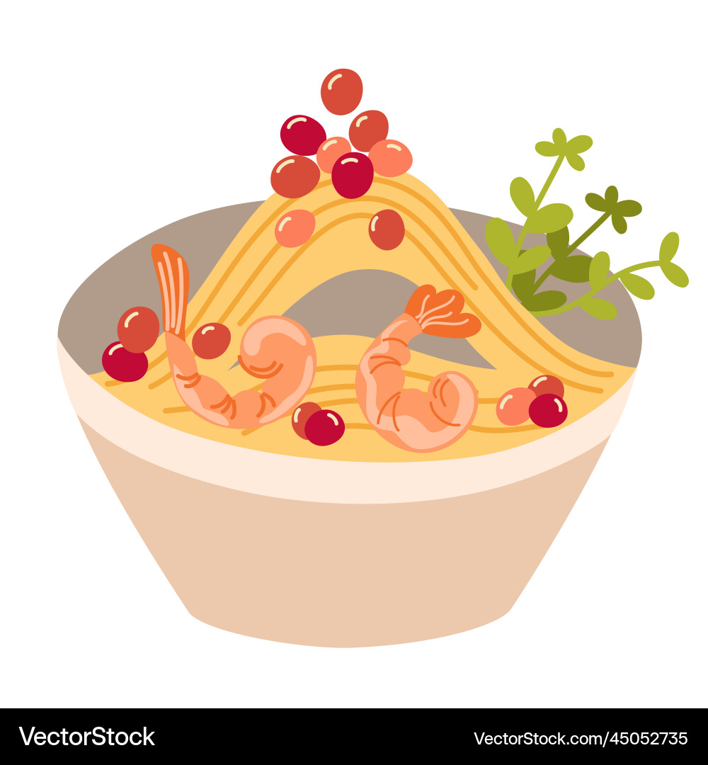 Ramen noodle with egg meat fish shrimp Royalty Free Vector