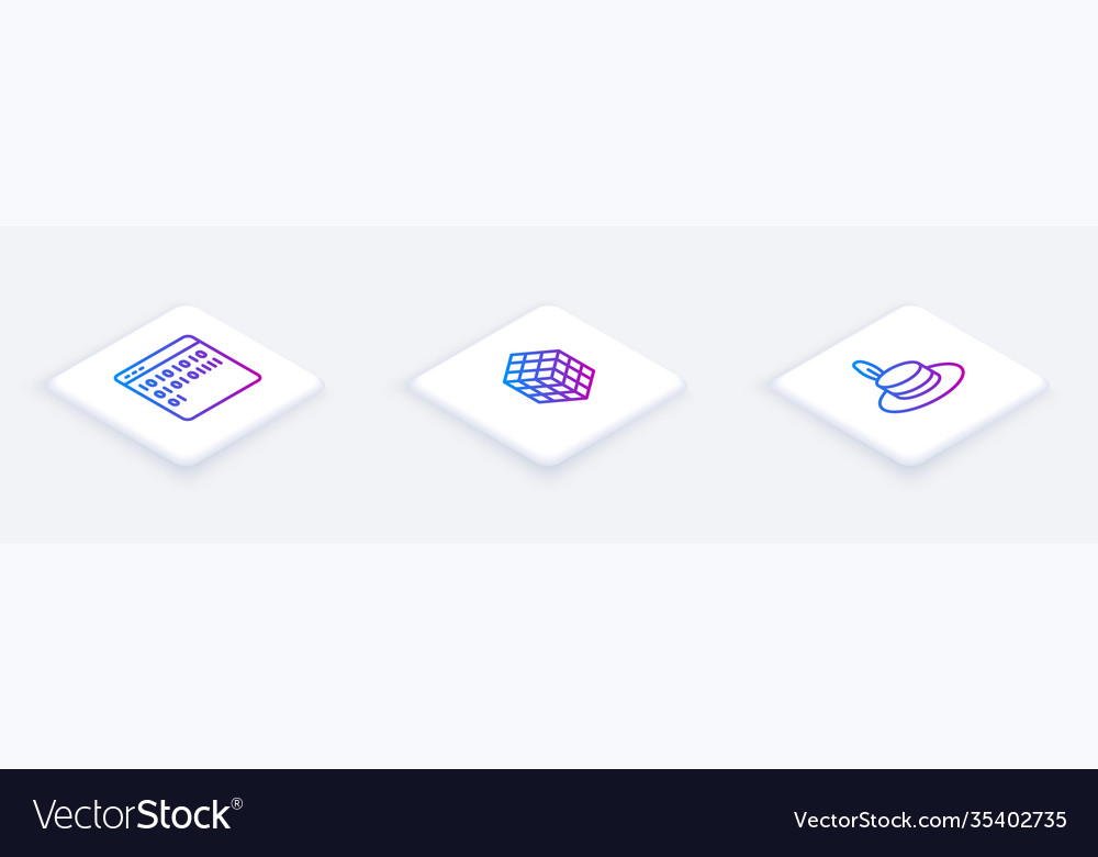 Set isometric line binary code rubik cube and man Vector Image