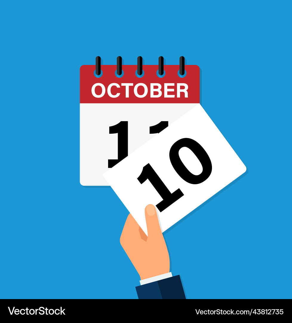 Tear off a leaf october 10 on wall calendar Vector Image