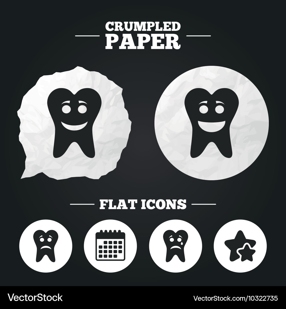 Tooth happy sad and crying face icons Royalty Free Vector