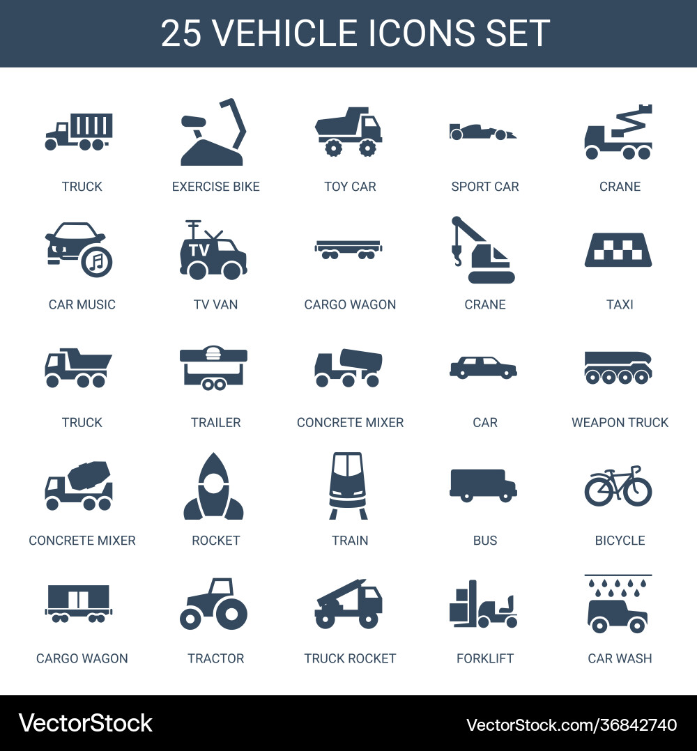 25 vehicle icons Royalty Free Vector Image - VectorStock