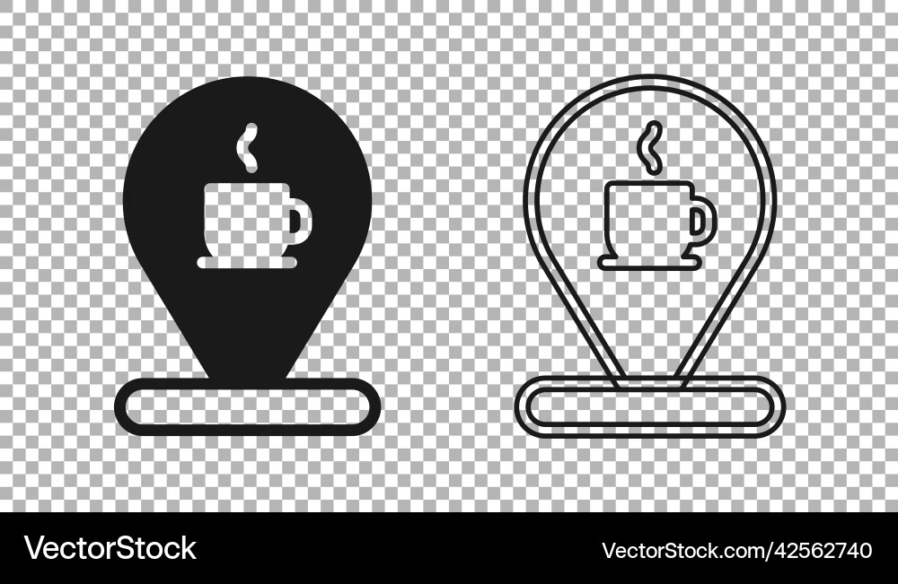 Black location with coffee cup icon isolated Vector Image