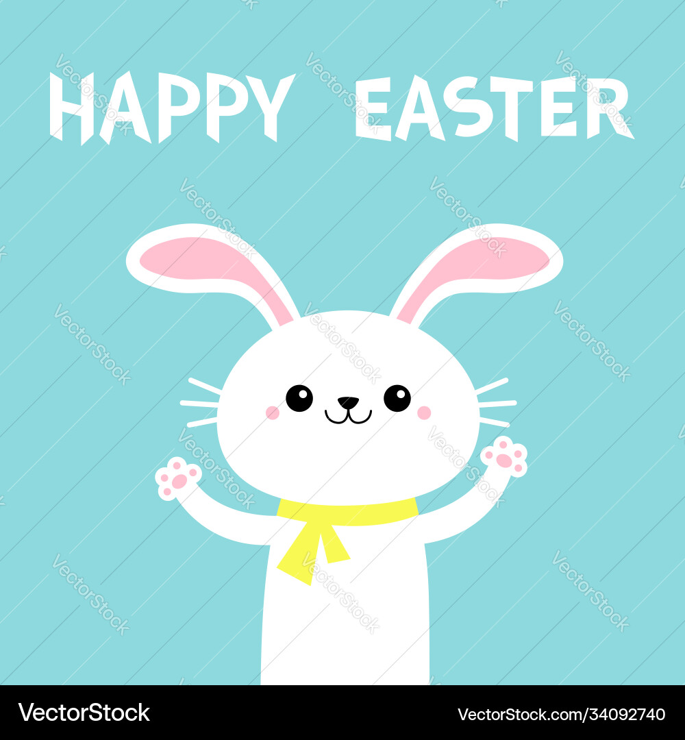 Happy easter rabbit bunny waving paw print hand Vector Image