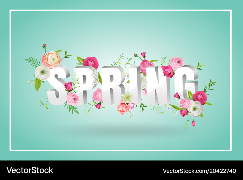 Hello spring floral design with blooming flowers Vector Image