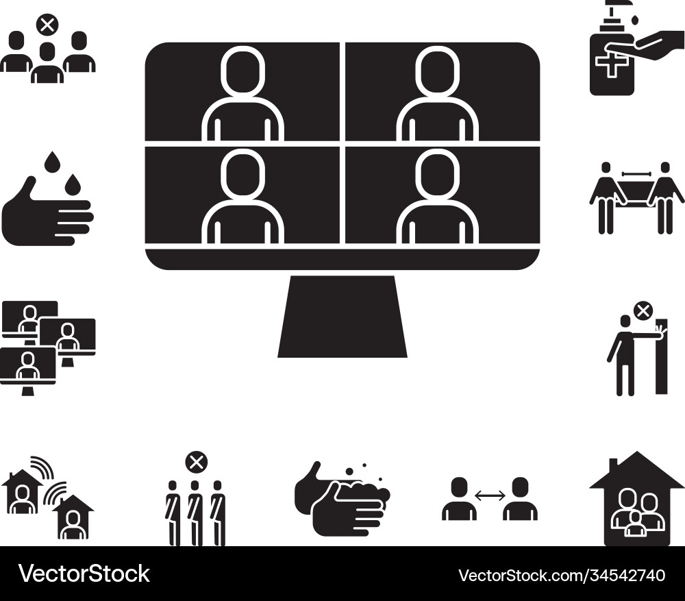 People in teleconference with desktop and bundle Vector Image