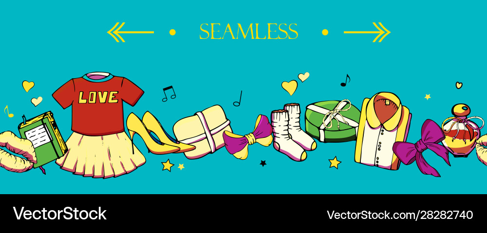 Seamless horizontal border with girls stuff Vector Image