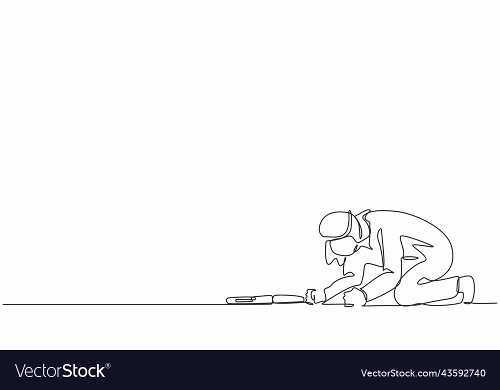 Single one line drawing depressed arab Royalty Free Vector