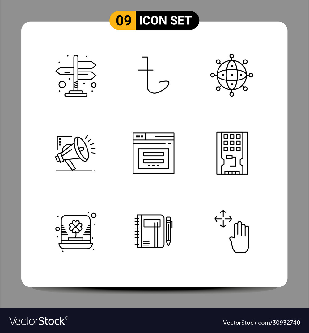 Stock icon pack 9 line signs and symbols for Vector Image