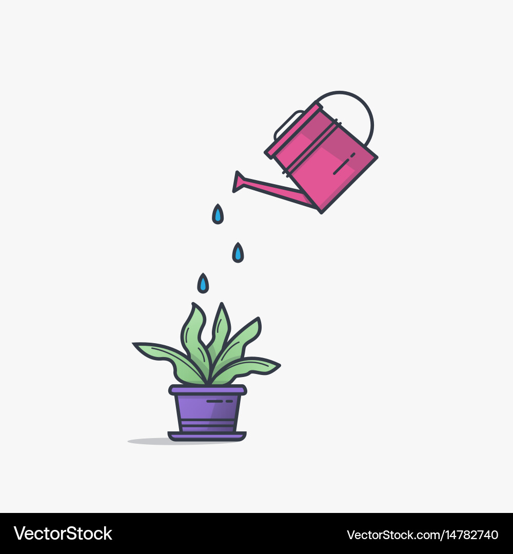 Watering can and flower pot Royalty Free Vector Image