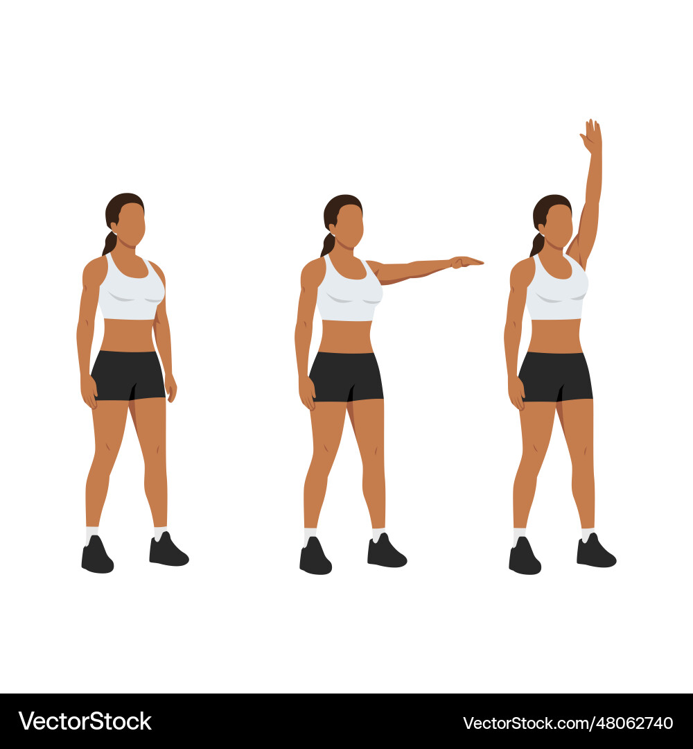 Woman doing single arm front raises to overhead Vector Image