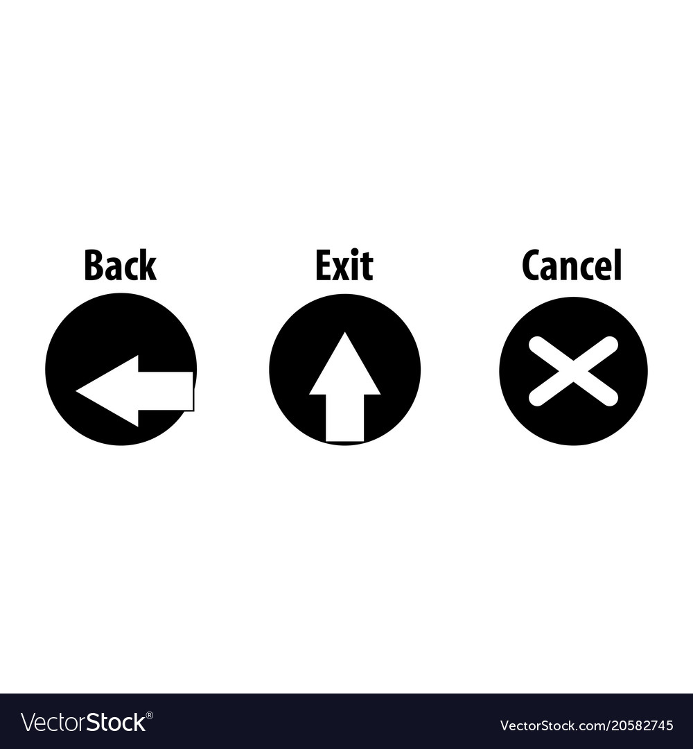 Back exit cancel black icons Royalty Free Vector Image