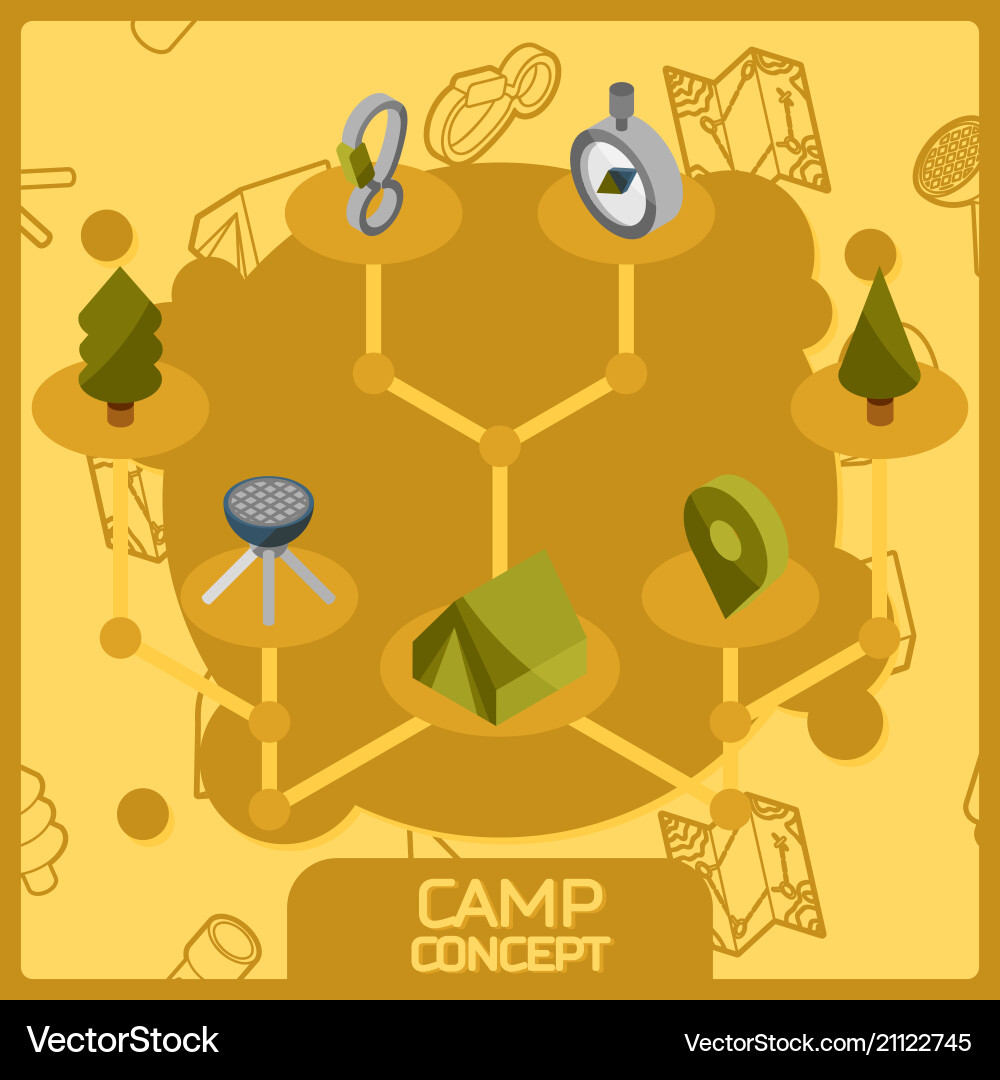 Camp color concept isometric icons Royalty Free Vector Image