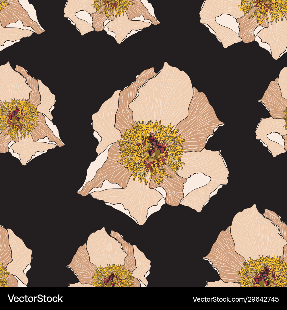 Cute floral pattern with beige peony flower Vector Image