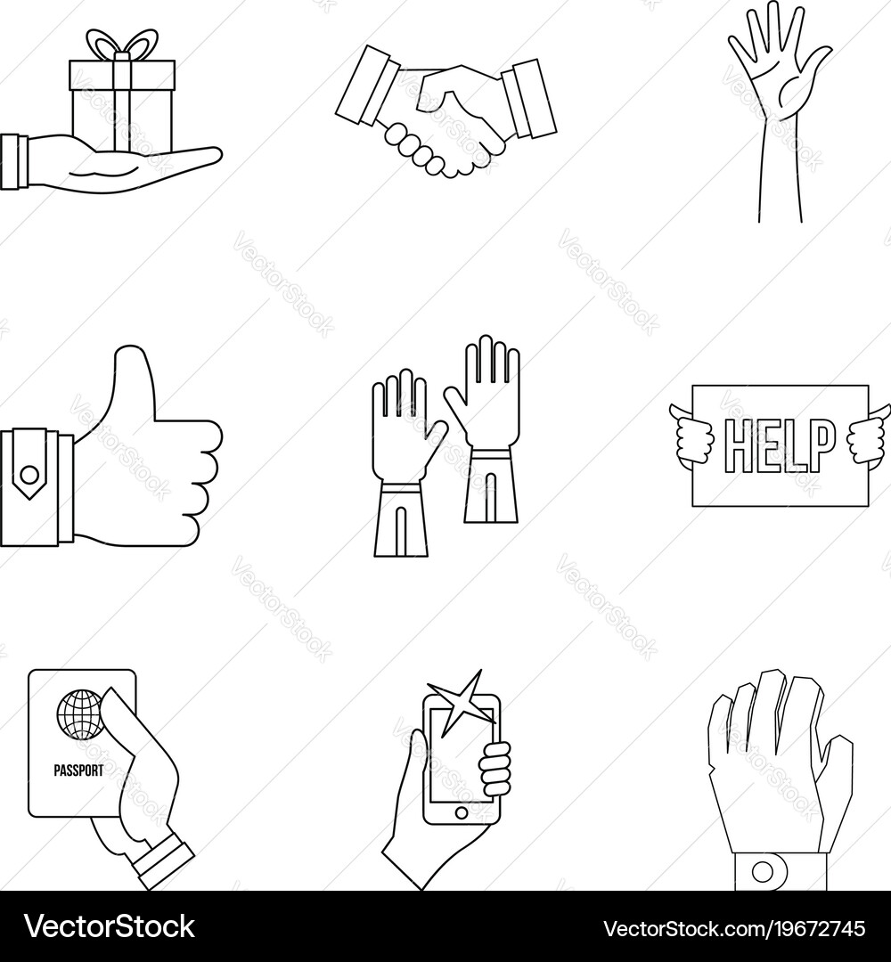 Hand over icons set outline style Royalty Free Vector Image