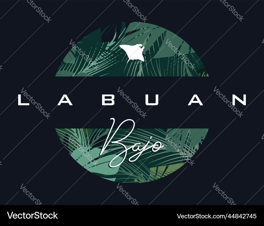 Labuan bajo writing on a green leaf background Vector Image