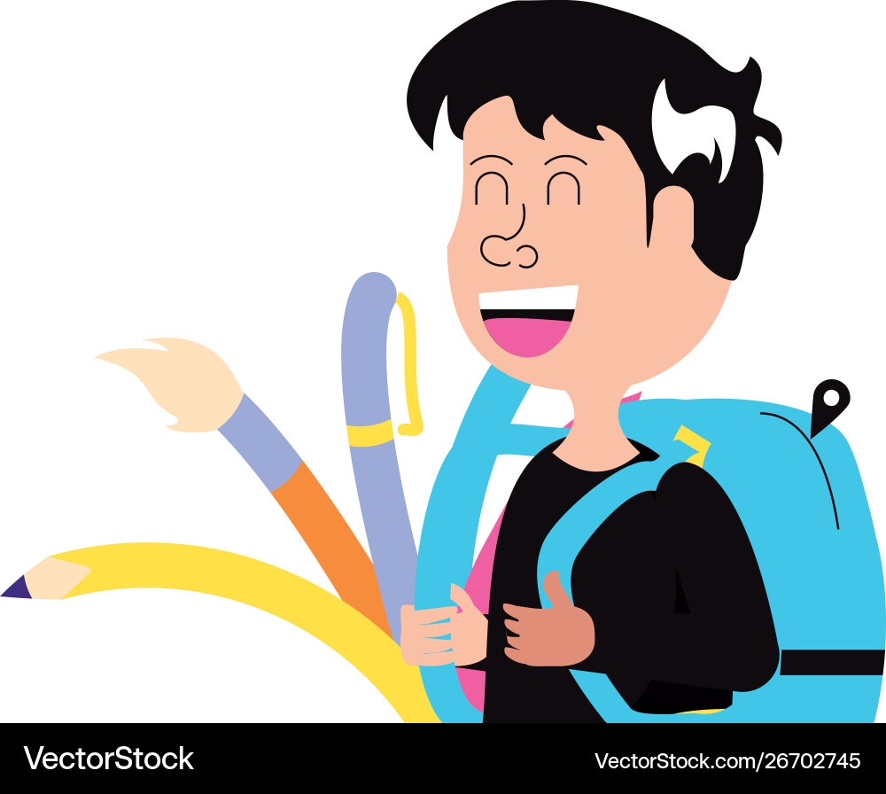 Little student boy with bag school and set Vector Image