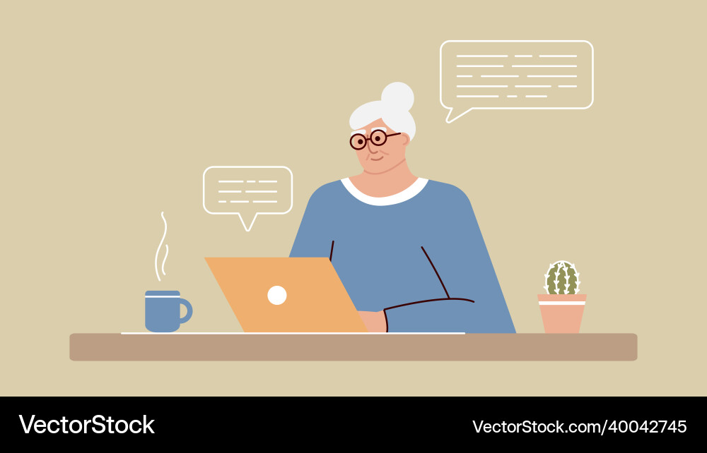 Senior woman studies and studies modern Royalty Free Vector