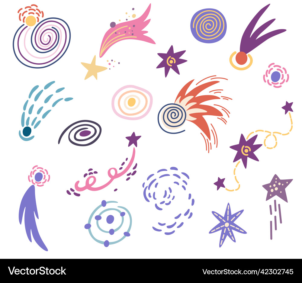 Shooting stars set comet tail or star trail Vector Image