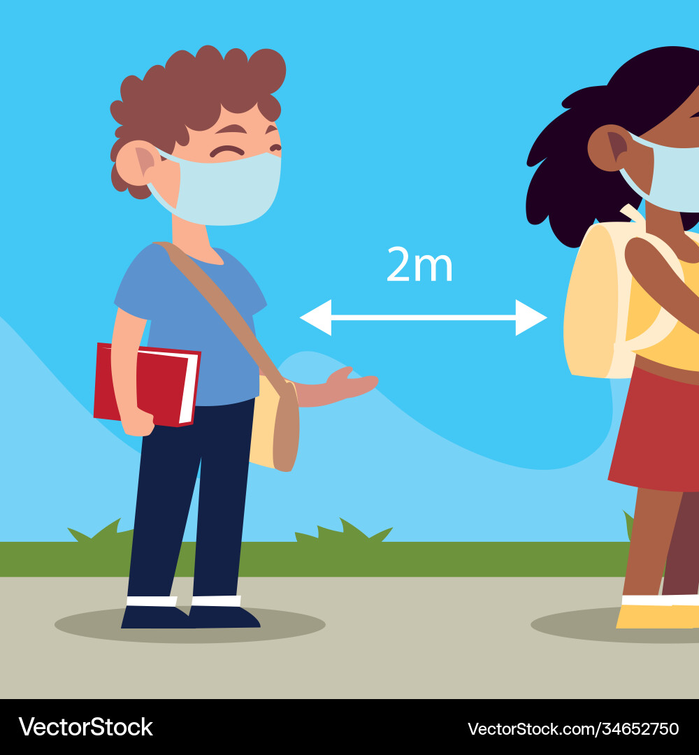 Back to school for new normal students with mask Vector Image